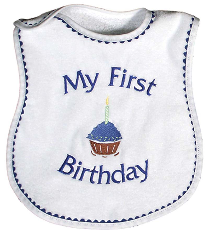R6809RO "My First Birthday" Embroidered Royal Bib – RaindropsBaby