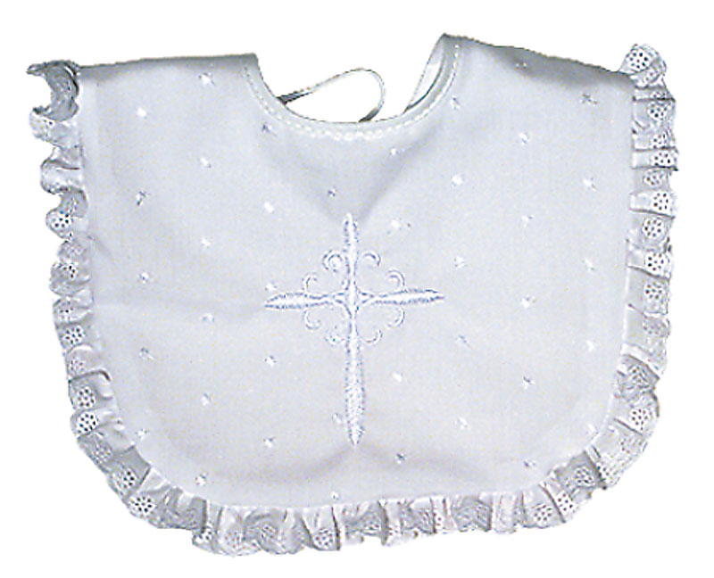 #7700 White Cotton Embroidered Cross Pink Dot Bib – RaindropsBaby